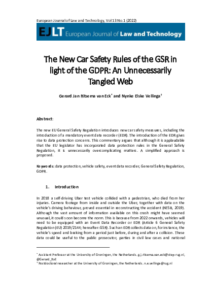 (PDF) The New Car Safety Rules of the GSR in light of the GDPR: An ...