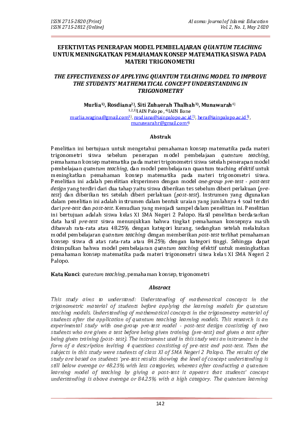 (PDF) Efektivitas Penerapan Model Pembelajaran Quantum Teaching Untuk Meningkatkan Pemahaman ...