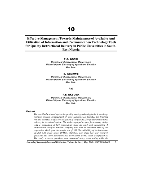 (PDF) Effective Management Towards Maintenance of Available And ...