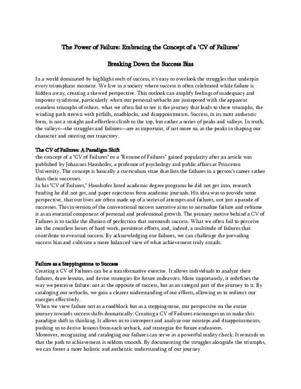(PDF) The Power of Failure: Embracing the Concept of a 'CV of Failures ...