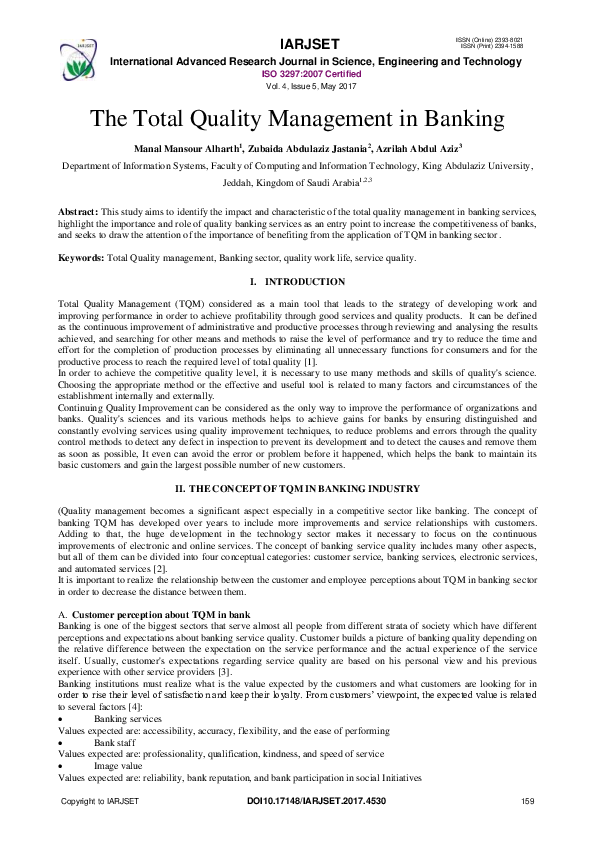(PDF) The Total Quality Management in Banking