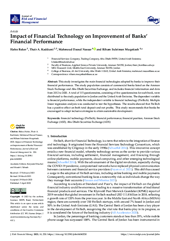 (PDF) Impact of Financial Technology on Improvement of Banks’ Financial ...