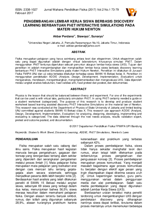 (PDF) PENGEMBANGAN LEMBAR KERJA SISWA BERBASIS DISCOVERY LEARNING BERBANTUAN PhET INTERACTIVE ...