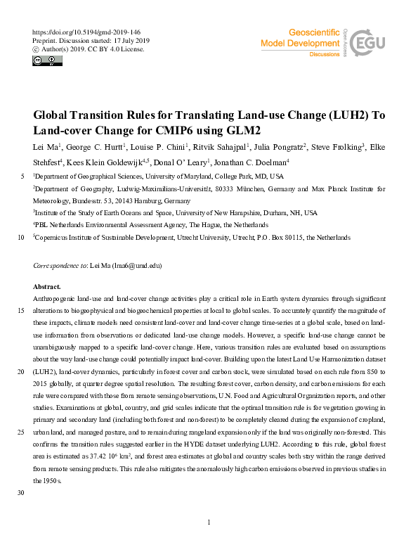(PDF) Global Transition Rules for Translating Land-use Change (LUH2) To ...
