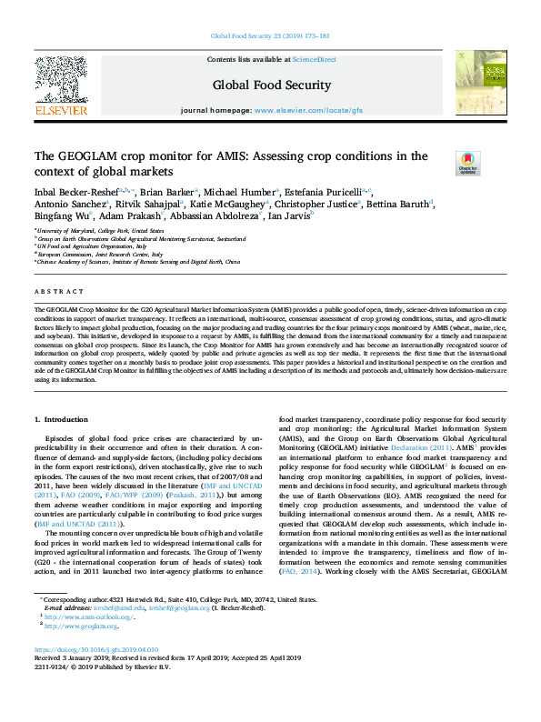 (PDF) The GEOGLAM crop monitor for AMIS: Assessing crop conditions in ...
