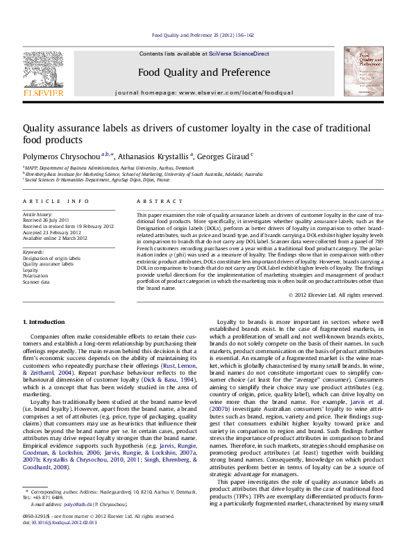 (PDF) Quality assurance labels as drivers of customer loyalty in the ...