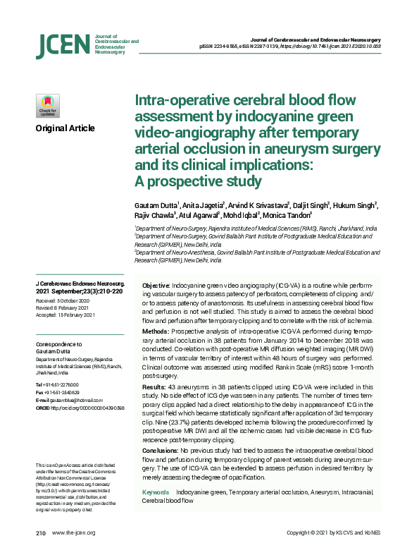 (PDF) ICG-VA for Cerebral Blood Flow in Surgery