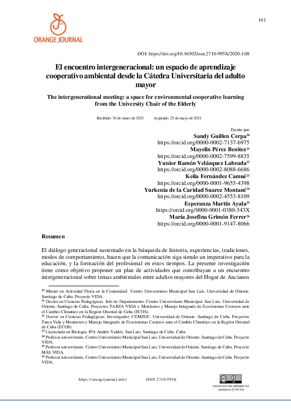 (PDF) El encuentro intergeneracional: un espacio de aprendizaje cooperativo ambiental desde la ...