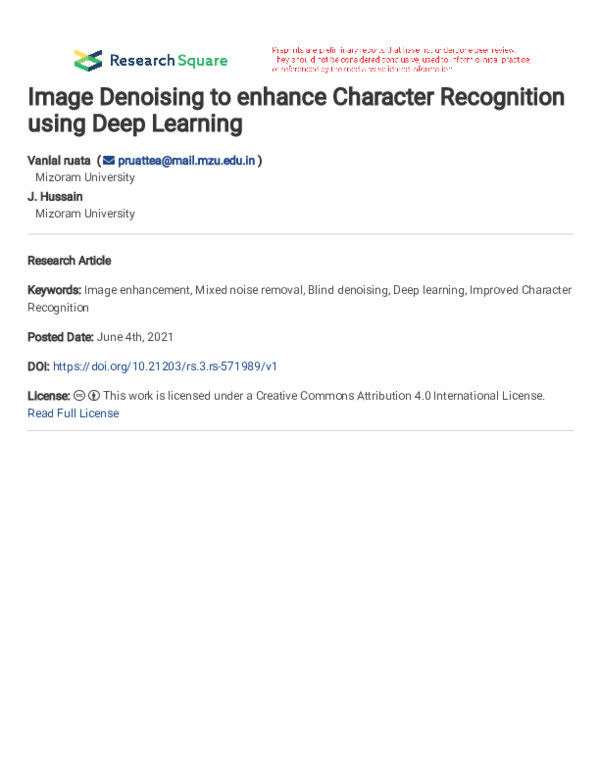 (PDF) Image Denoising to enhance Character Recognition using Deep Learning