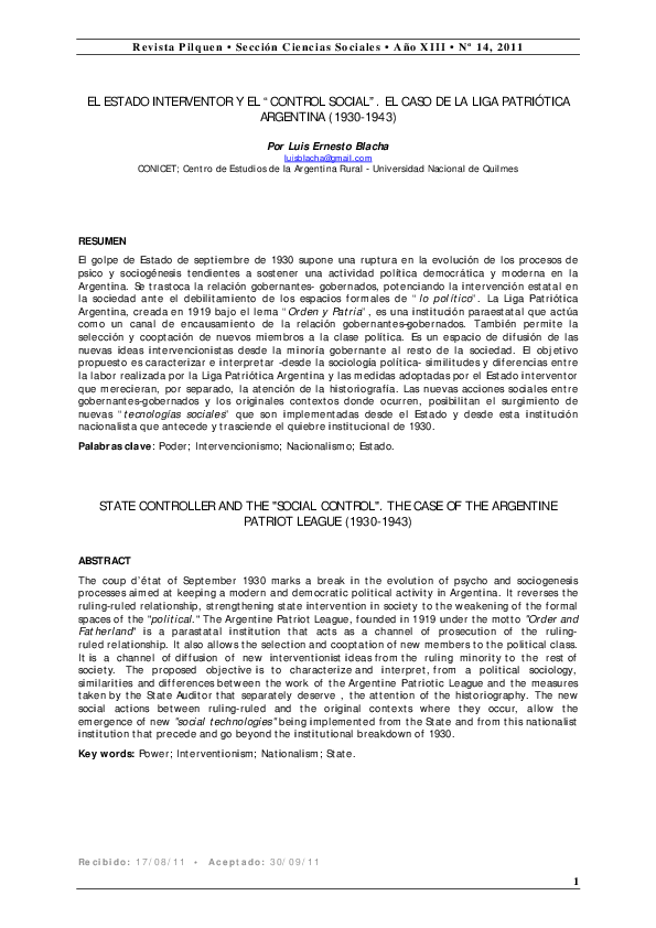 (PDF) El Estado Interventor y El control Social . El Caso De La Liga ...