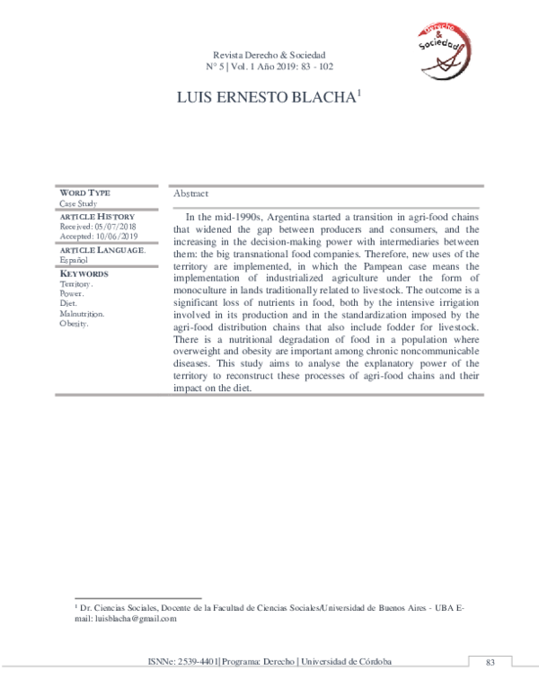 (PDF) Los Usos Del Territorio Rural: Alimentos, Poder y Dieta en el ...