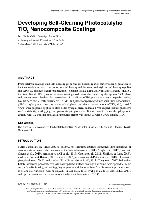 (PDF) Developing Self-Cleaning Photocatalytic TiO2 Nanocomposite Coatings