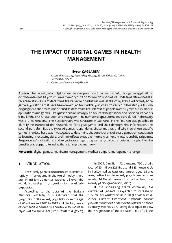 (PDF) THE IMPACT OF DIGITAL GAMES IN HEALTH MANAGEMENT