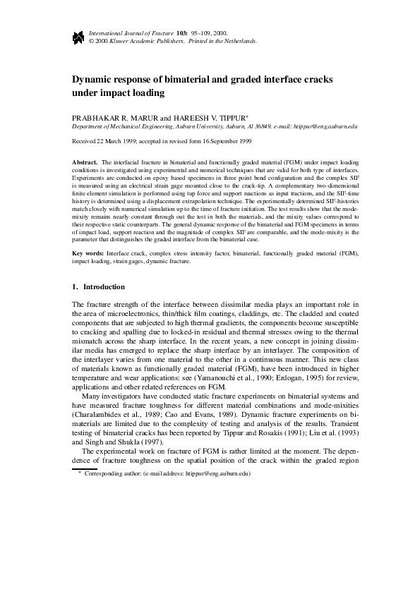 (PDF) Dynamic response of bimaterial and graded interface cracks under impact loading