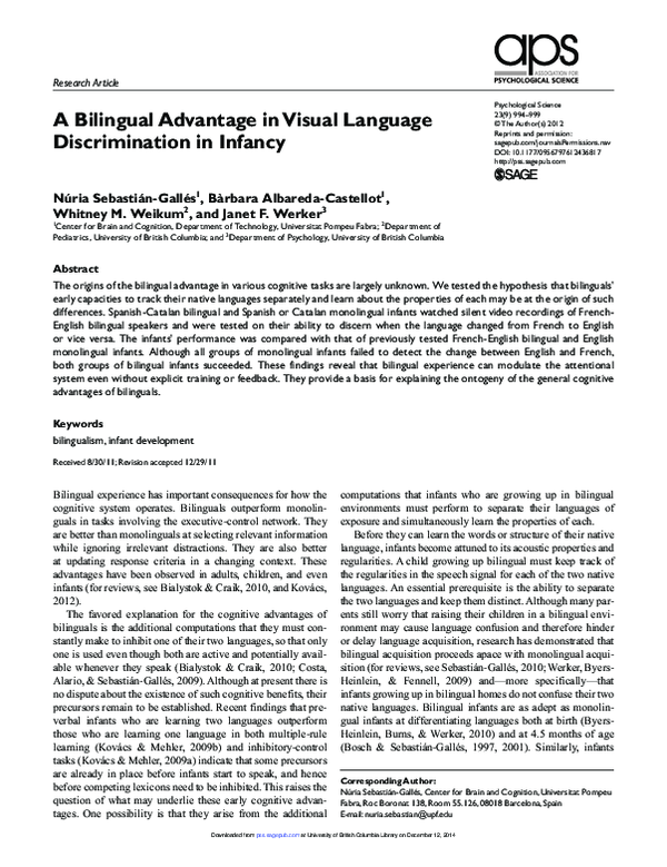 (PDF) A Bilingual Advantage in Visual Language Discrimination in Infancy