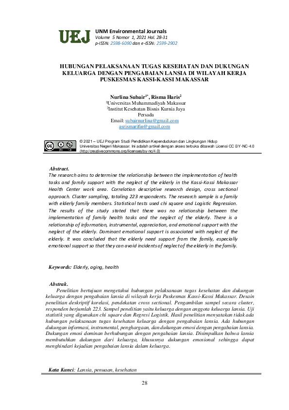 (PDF) Hubungan Pelaksanaan Tugas Kesehatan Dan Dukungan Keluarga Dengan Pengabaian Lansia DI ...