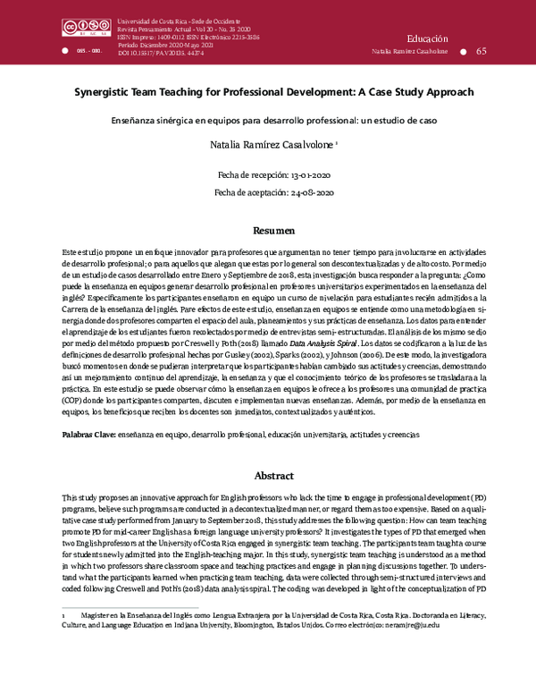 (PDF) Synergistic Team Teaching for Professional Development: A Case ...