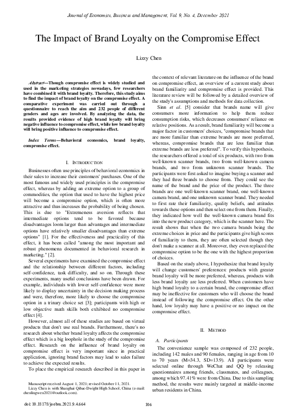 (PDF) The Impact of Brand Loyalty on the Compromise Effect