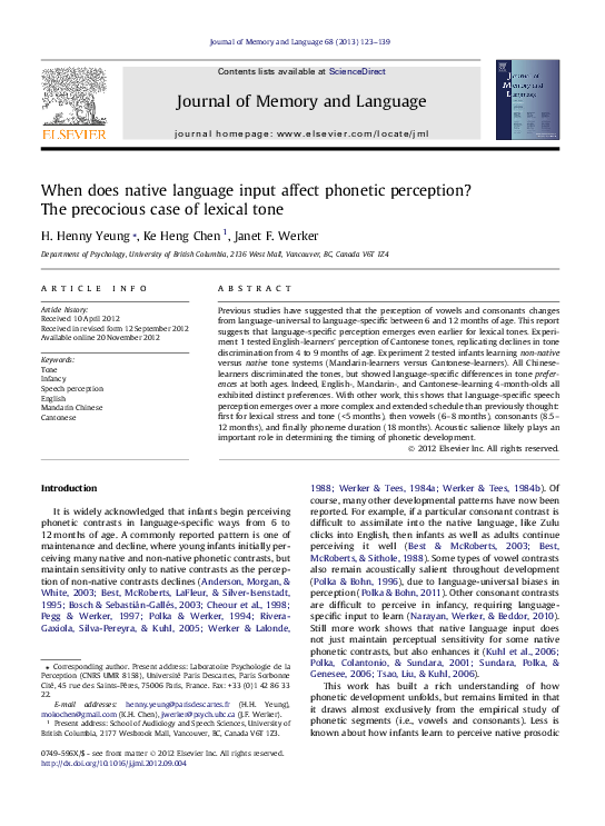 (PDF) When does native language input affect phonetic perception? The ...