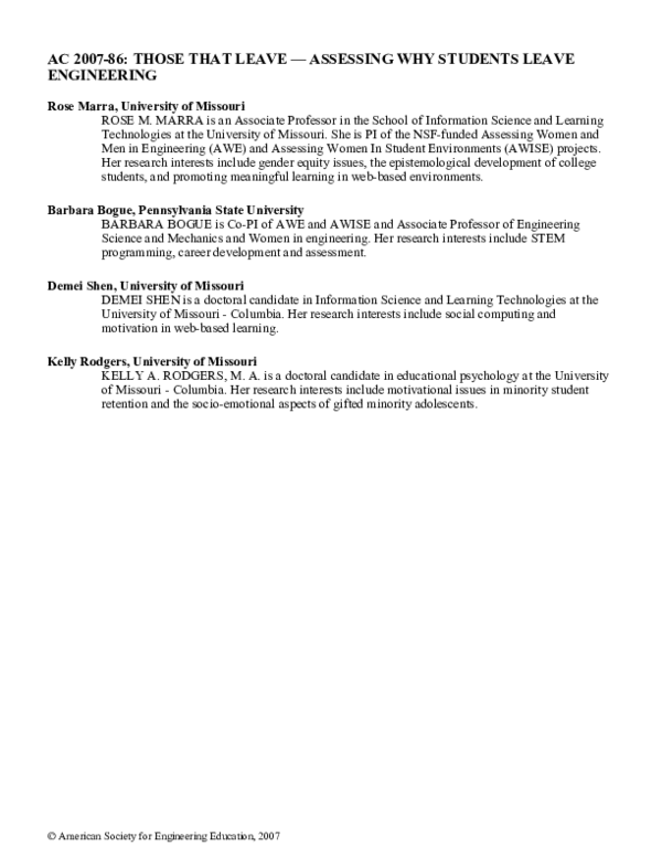 (PDF) Those That Leave — Assessing Why Students Leave Engineering