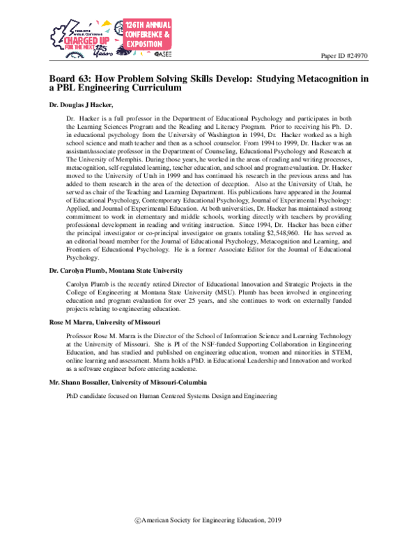 (PDF) Board 63: How Problem Solving Skills Develop: Studying ...