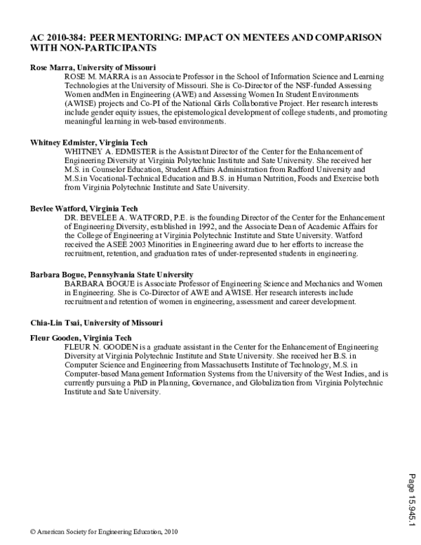 (PDF) Peer Mentoring: Impact On Mentees And Comparison With Non ...