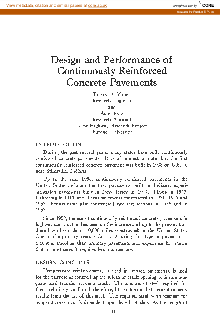 (PDF) Design and Performance of Continuously Reinforced Concrete Pavements : Technical Paper