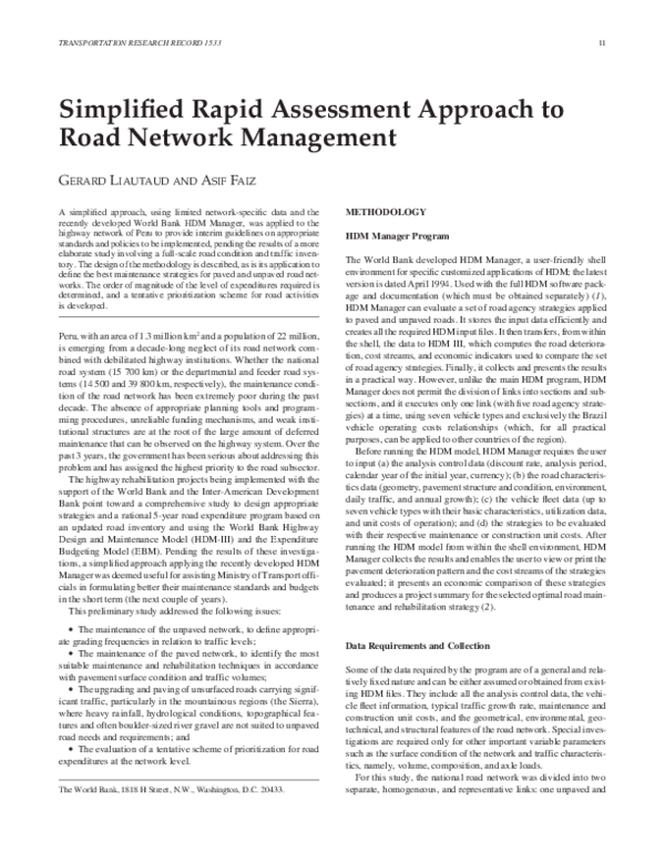 (PDF) Simplified Rapid Assessment Approach to Road Network Management