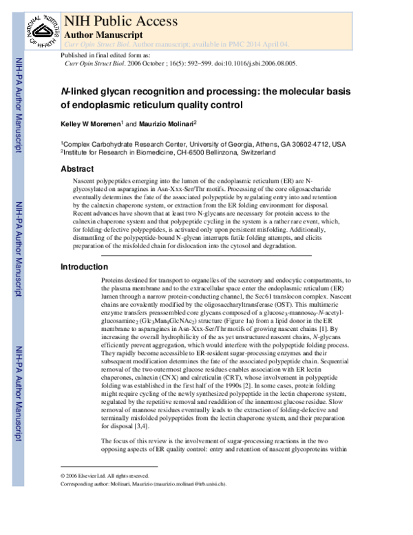 (PDF) N-linked glycan recognition and processing: the molecular basis ...