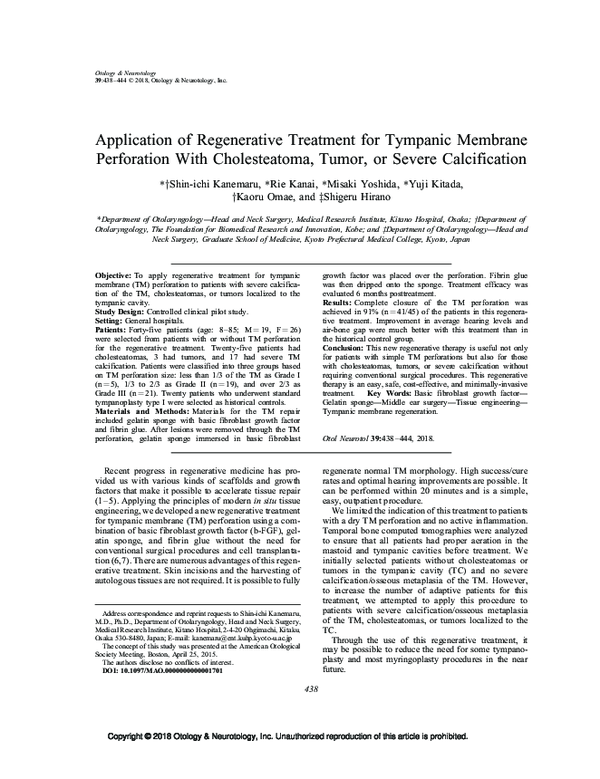 (PDF) Application of Regenerative Treatment for Tympanic Membrane ...