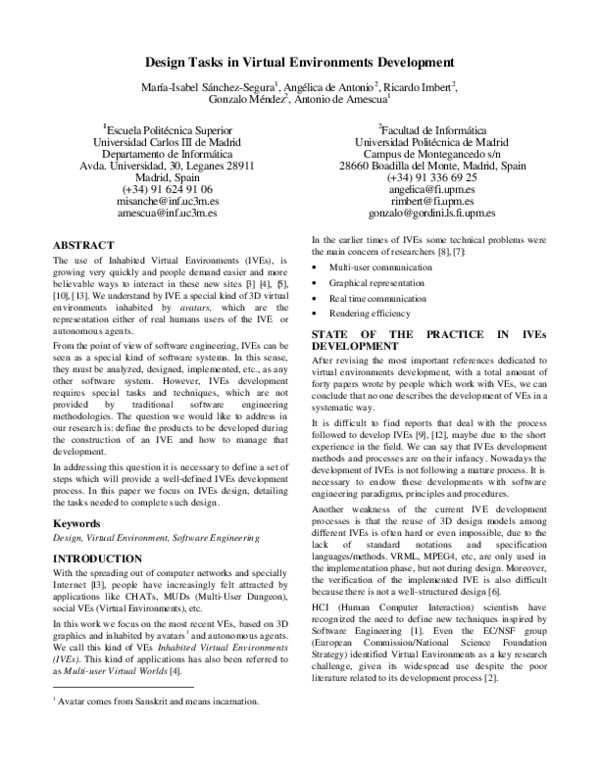 (PDF) Design Task in Virtual Environments Development