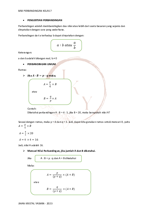 (PDF) MODUL AJAR MATEMATIKA BAB PERBANDINGAN