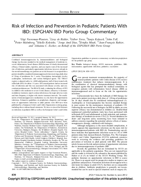 (PDF) Risk of Infection and Prevention in Pediatric Patients With IBD
