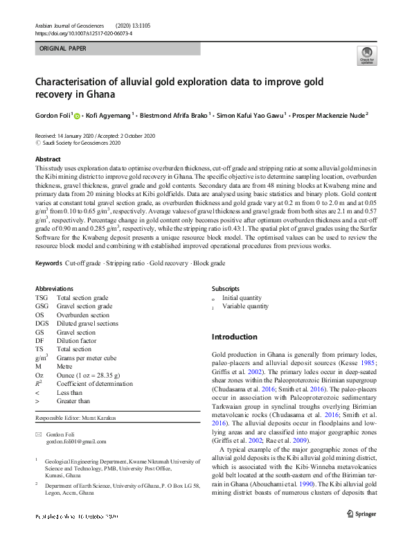 (PDF) Characterisation of alluvial gold exploration data to improve ...