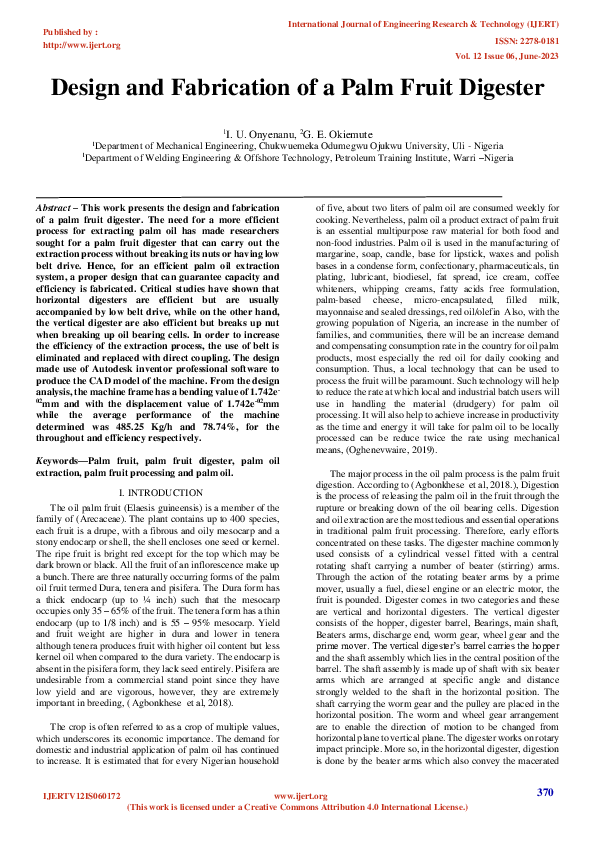 (PDF) Design and Fabrication of a Palm Fruit Digester