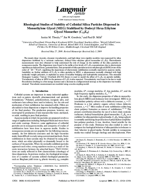(PDF) Rheological Studies of Stability of Colloidal Silica Particles ...