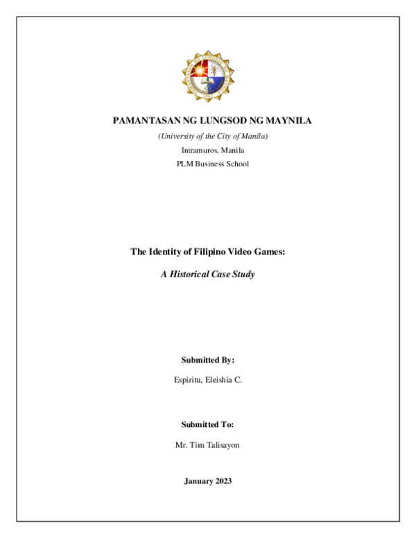 (PDF) The Identity of Filipino Video Games Historical Case Study