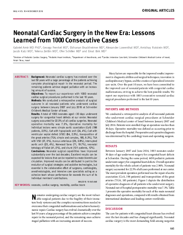 (PDF) Neonatal Cardiac Surgery in the New Era: Lessons learned from ...