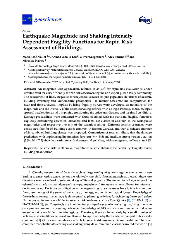 (PDF) Earthquake Magnitude and Shaking Intensity Dependent Fragility ...