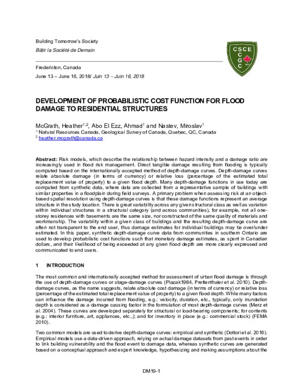 (PDF) Development of Probabilistic Cost Function for Flood Damage to ...