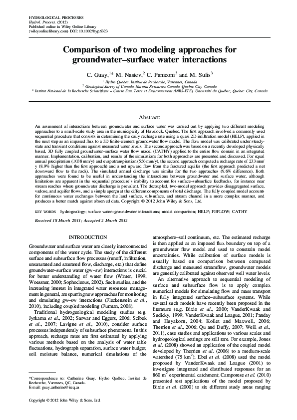 (PDF) Comparison of two modeling approaches for groundwater-surface water interactions