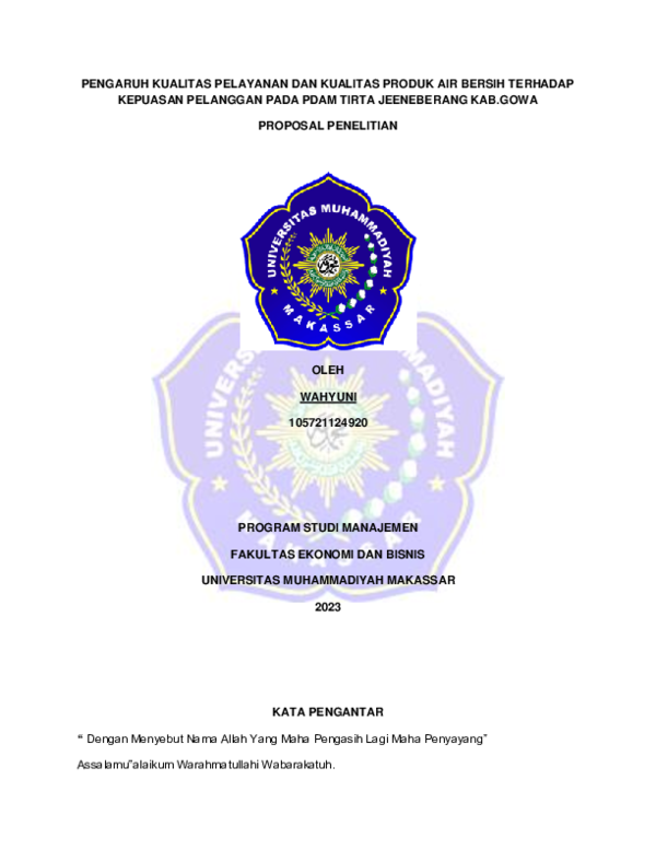 (PDF) PENGARUH KUALITAS PELAYANAN DAN KUALITAS PRODUK AIR BERSIH TERHADAP KEPUASAN PELANGGAN ...