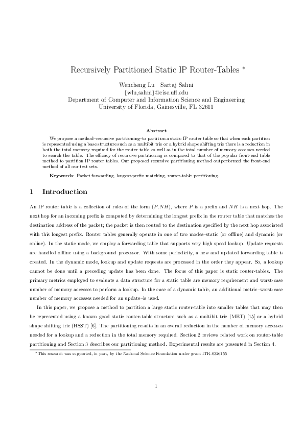 (PDF) Recursively Partitioned Static IP Router Tables