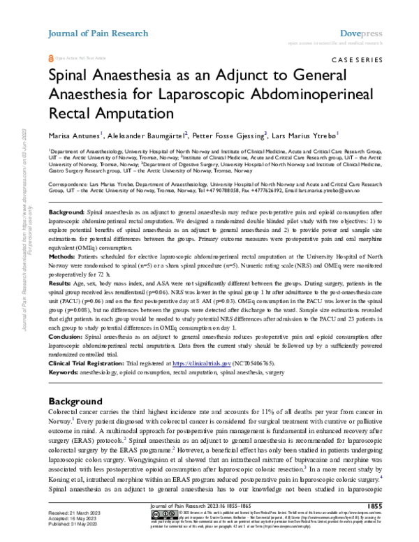 (PDF) Spinal Anaesthesia as an Adjunct to General Anaesthesia for ...