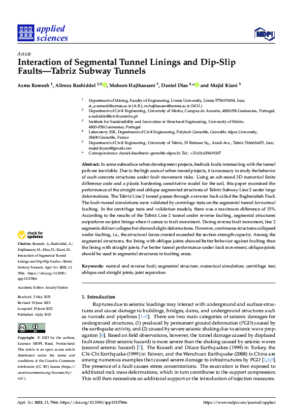 (PDF) Interaction of Segmental Tunnel Linings and Dip-Slip Faults-Tabriz Subway Tunnels
