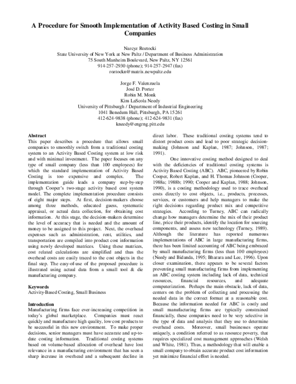 (PDF) A Procedure for Smooth Implementation of Activity-Based Costing ...