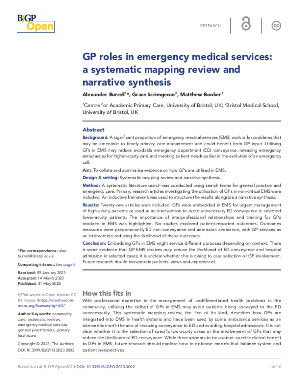 (PDF) GP roles in emergency medical services: a systematic mapping ...