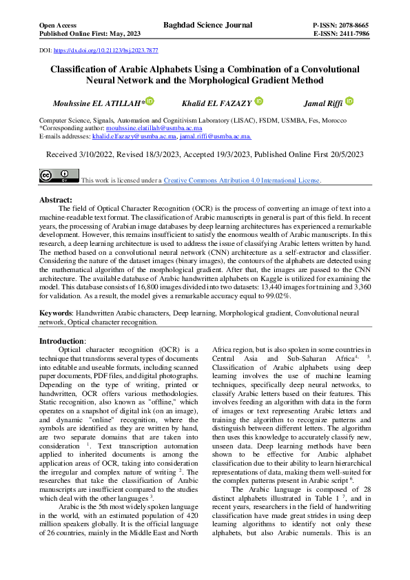 (PDF) Classification of Arabic Alphabets Using a Combination of a Convolutional Neural Network ...