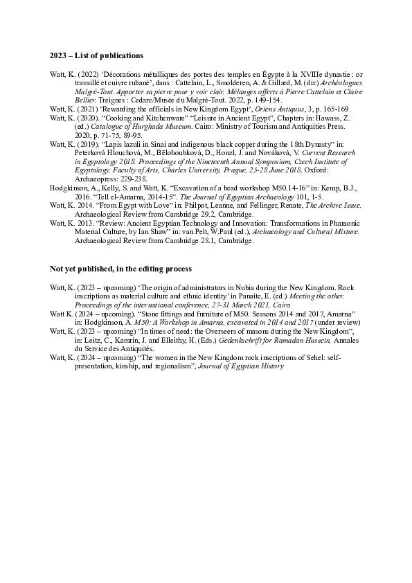 (PDF) 2023 - List of publications Kimberley Watt