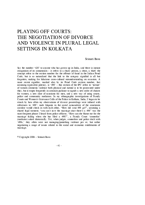 (PDF) Playing Off Courts: The Negotiation of Divorce and Violence in ...
